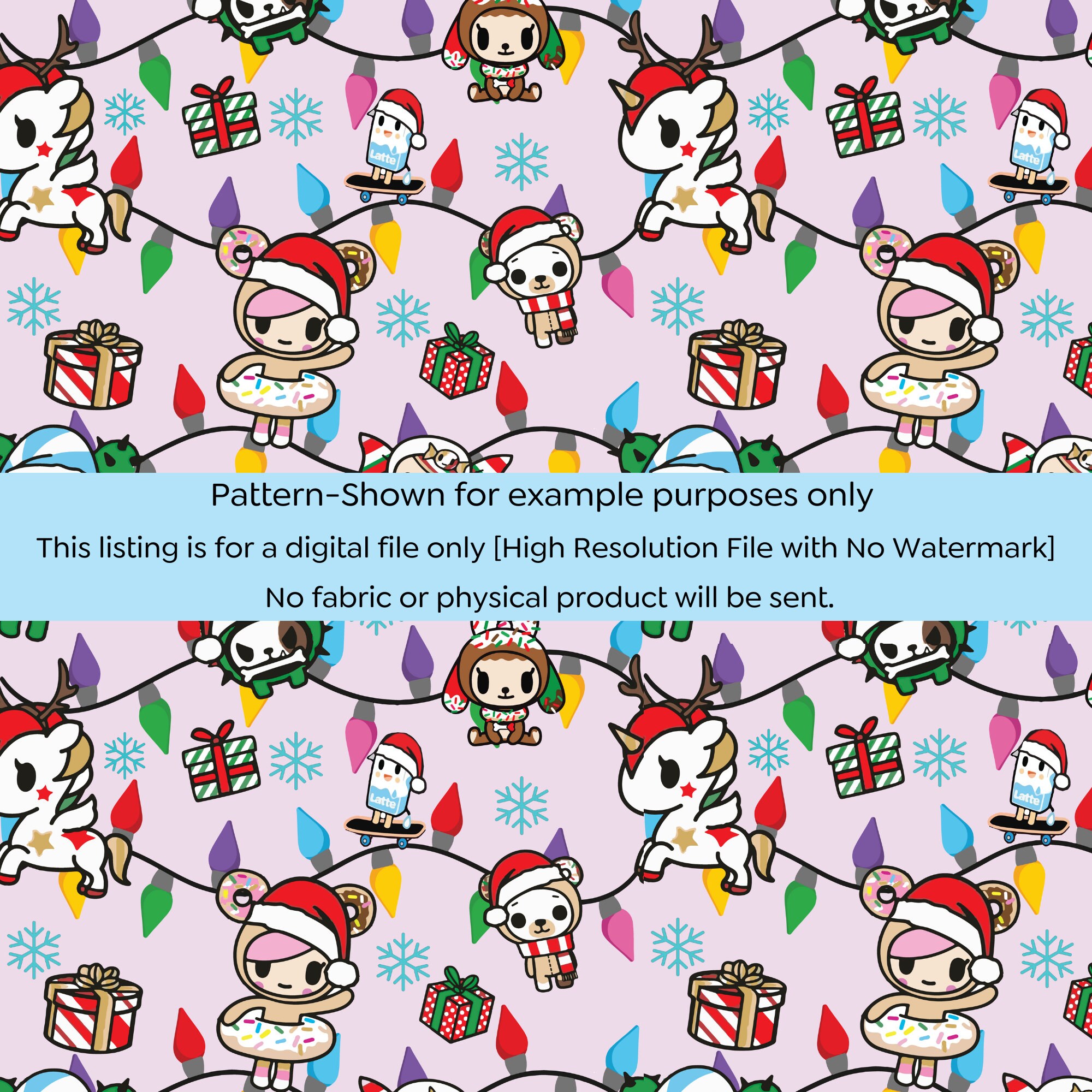 Kawaii Christmas TOKIDOKI Seamless Pattern, Craft Fabric, Scrapbook ...