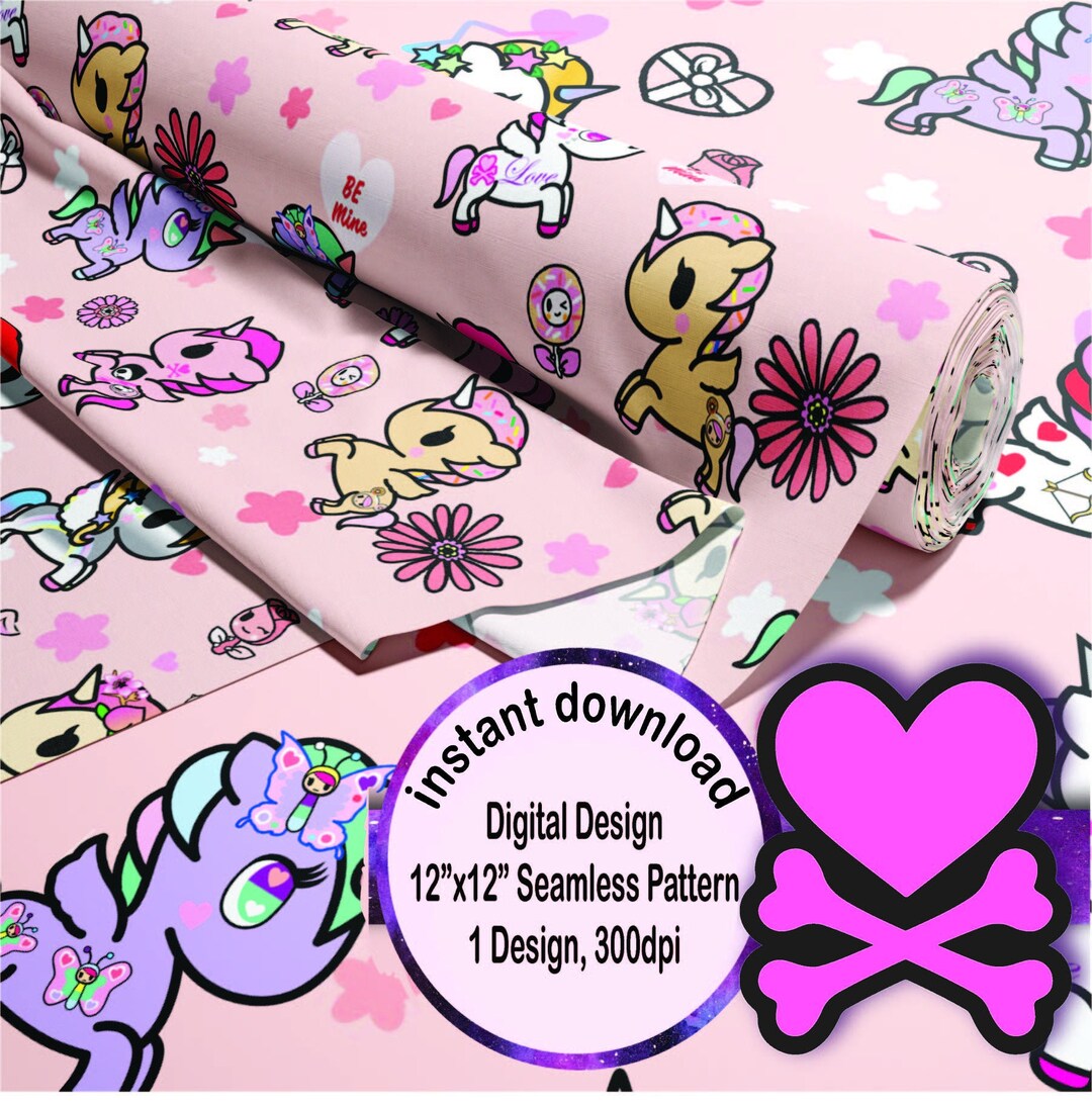 Kawaii TOKIDOKI Pattern - Digital Seamless Files - Pink Hearts Cartoon ...