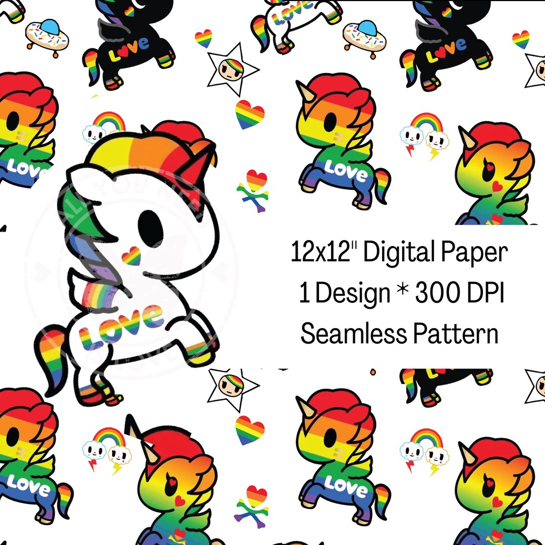 Rainbow Unicorn Seamless Pattern, Tokidoki Fabric Print (digital File ...