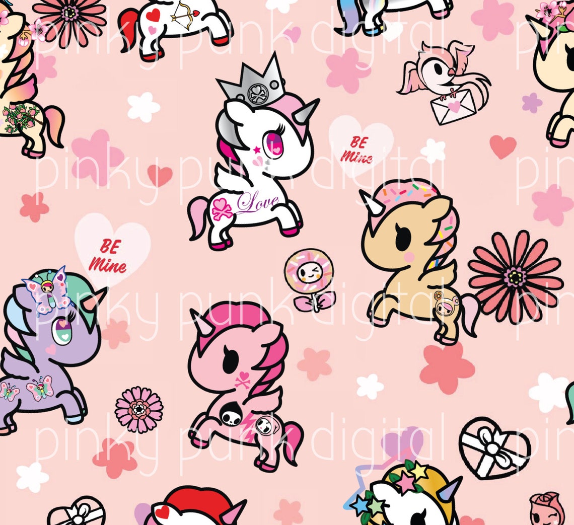 Kawaii TOKIDOKI Pattern - Digital Seamless Files - Pink Hearts Cartoon Face Mask Pattern ...