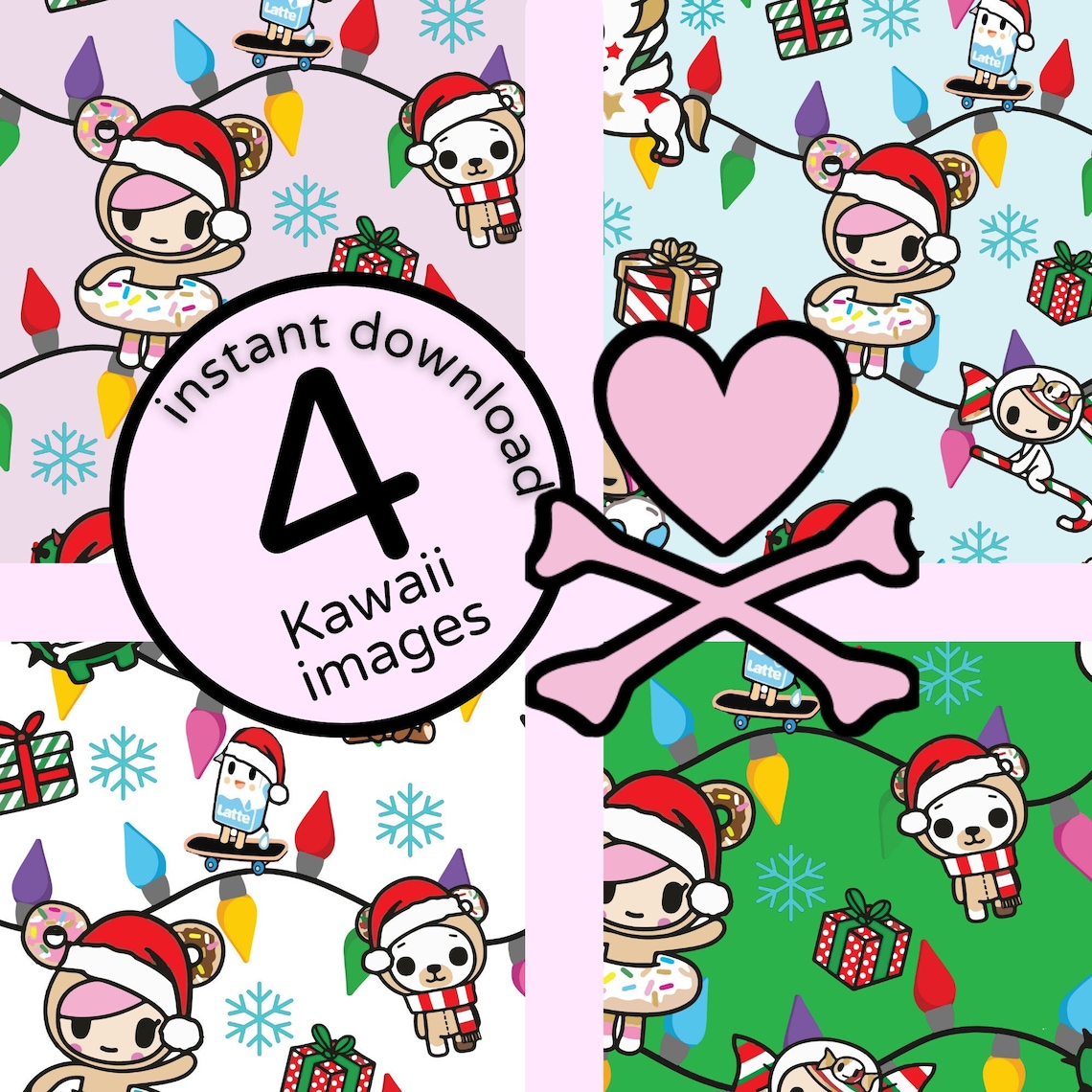 Kawaii Christmas TOKIDOKI Seamless Pattern, Craft Fabric, Scrapbook ...