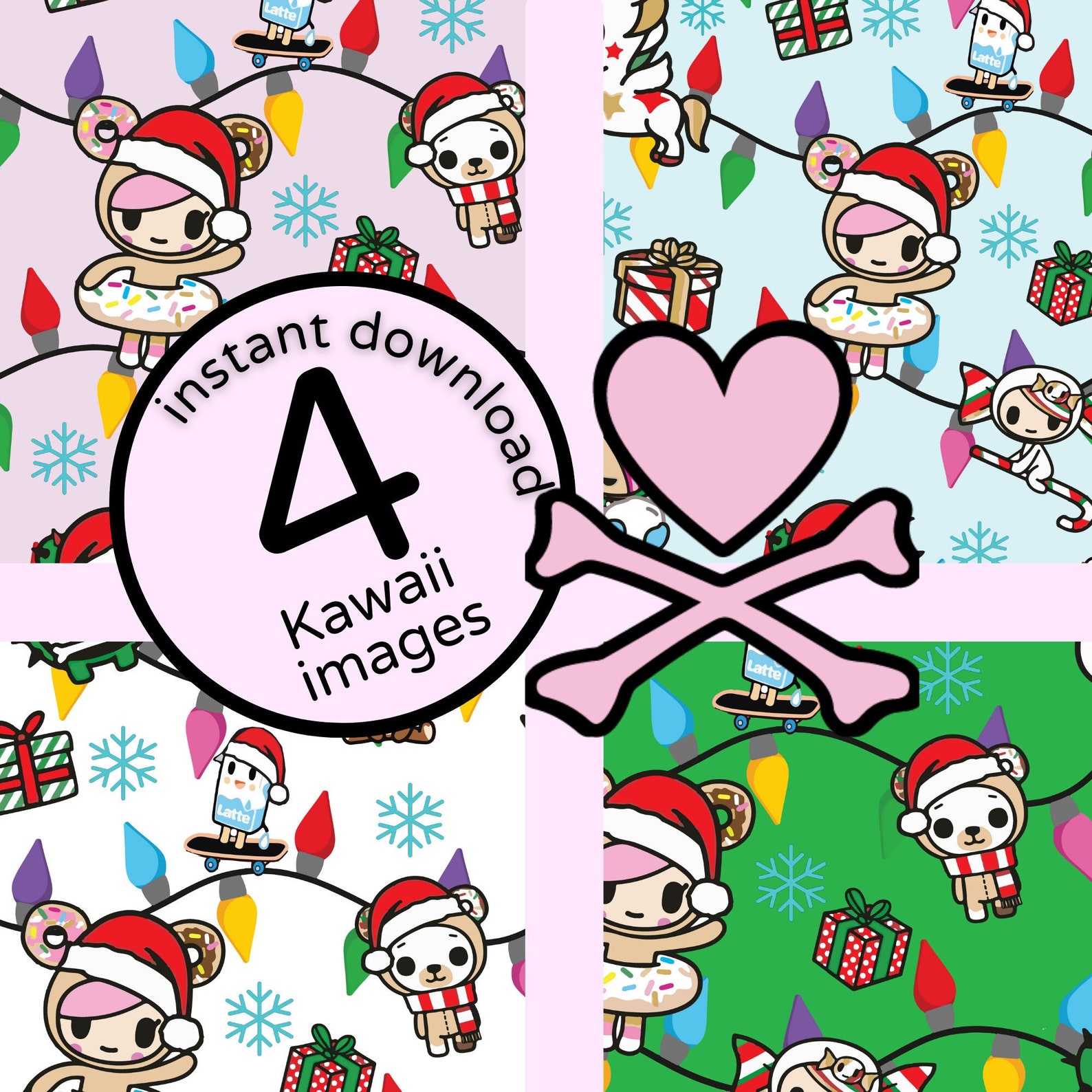 Kawaii TOKIDOKI Christmas Seamless Digital File, 4 Designs Rainbow ...