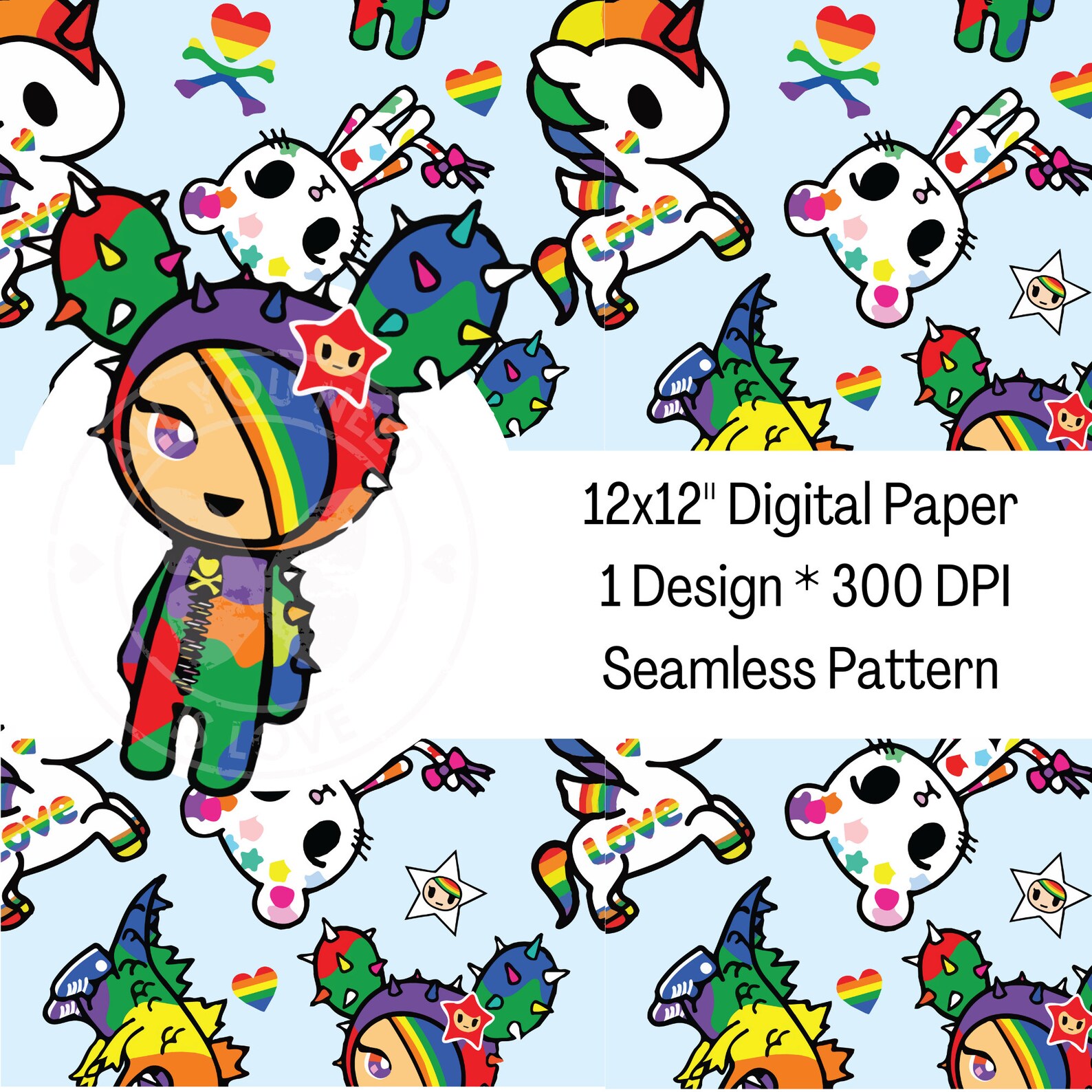 Rainbow Tokidoki Seamless Pattern, Craft Fabric (digital File) - Etsy