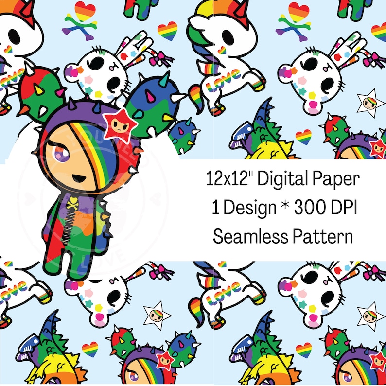 Rainbow Tokidoki Seamless Pattern, Craft Fabric (digital File) - Etsy