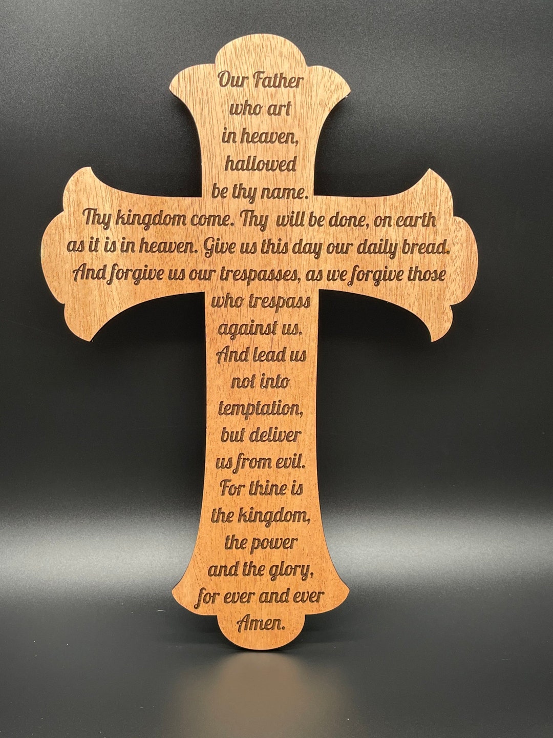 Lords Prayer Engraved Wood Wall Sign | Laser Cut Cross With Lords ...
