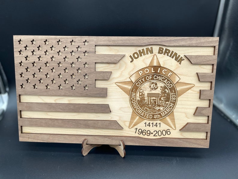 Wood Flags With First Responder Emblems Wood Engraved Police - Etsy