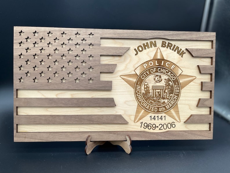 Wood Flags With First Responder Emblems Wood Engraved Police - Etsy