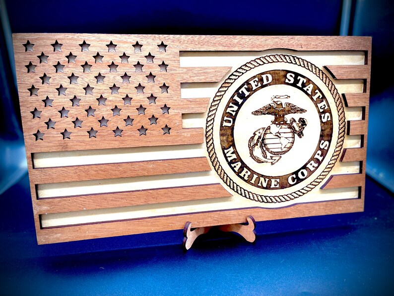 Wood Flags With Military Emblem | Wood Engraved Military Wall Art ...