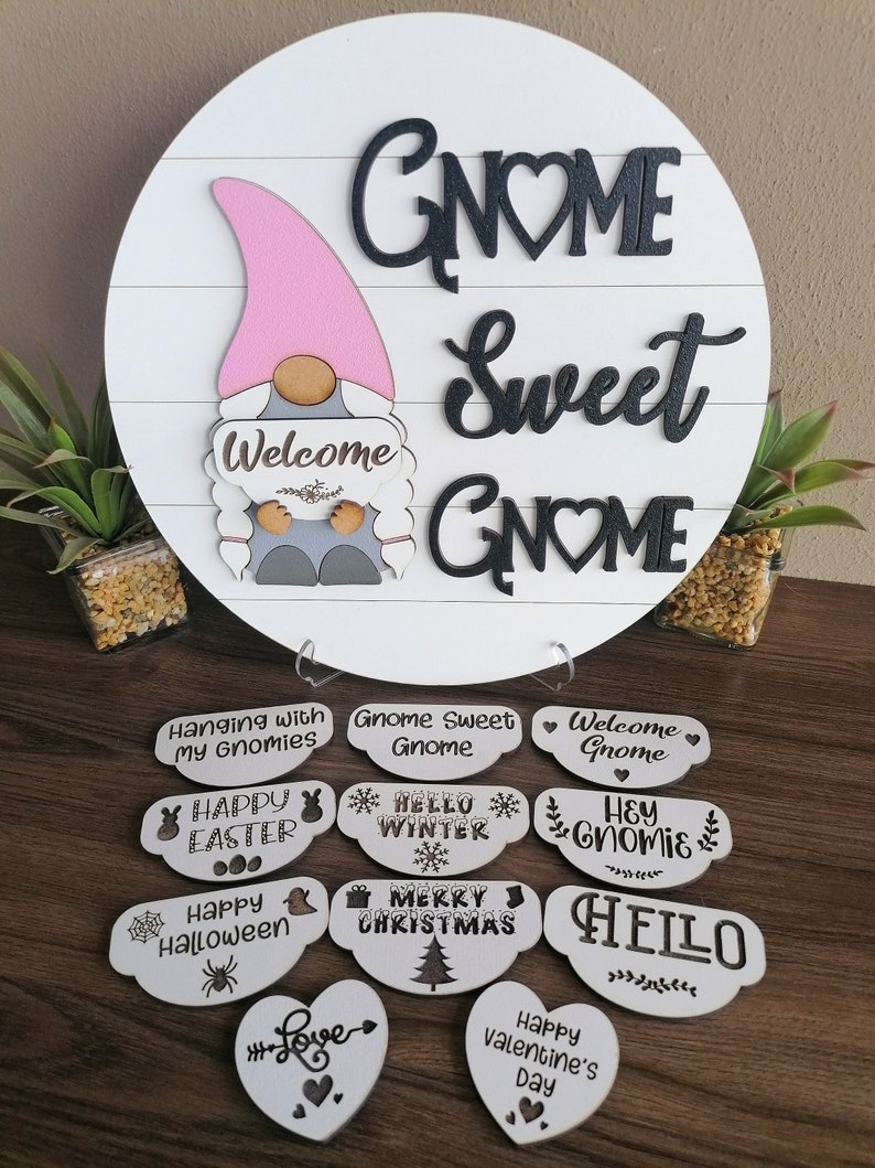 Gnome Welcome Sign/welcome Sign/home Decor/interchangeable | Etsy