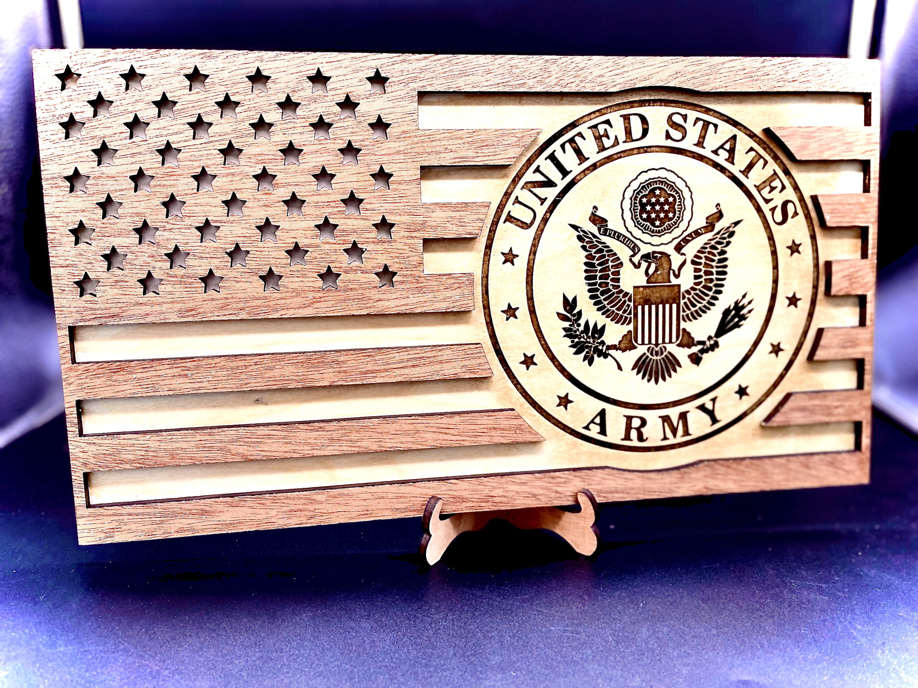 Wood Flags With Military Emblem | Wood Engraved Military Wall Art ...