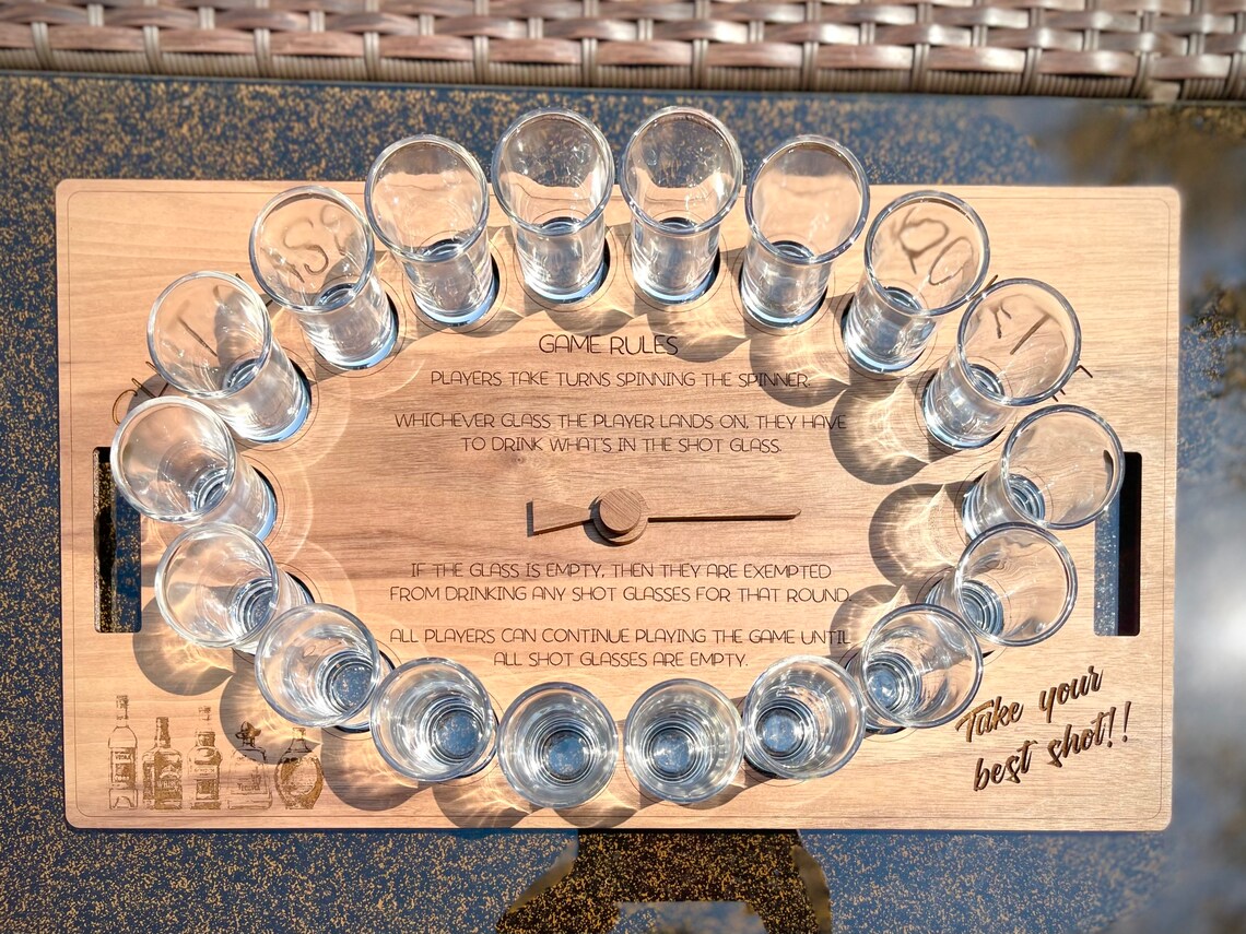 18 Glass Shot Glass Roulette Board | Shot Roulette Game With Spinner ...