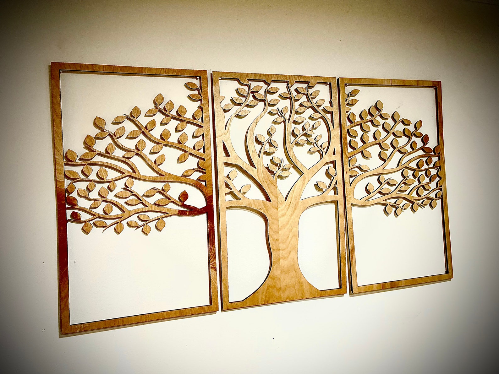 Wood Tree Wall Art Decor | Wooden Tree Art | 3 Panel Wood Wall Art ...