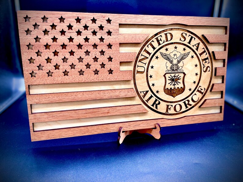 Wood Flags With Military Emblem | Wood Engraved Military Wall Art ...