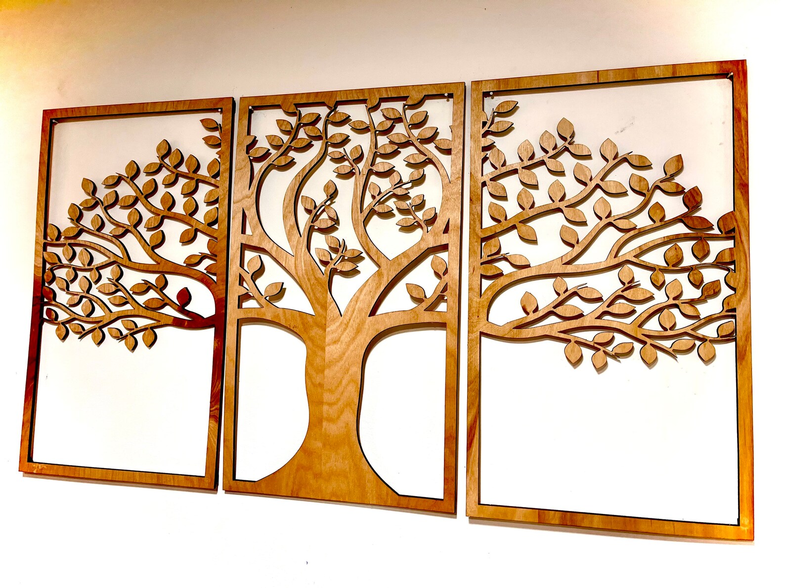 Wood Tree Wall Art Decor | Wooden Tree Art | 3 Panel Wood Wall Art ...