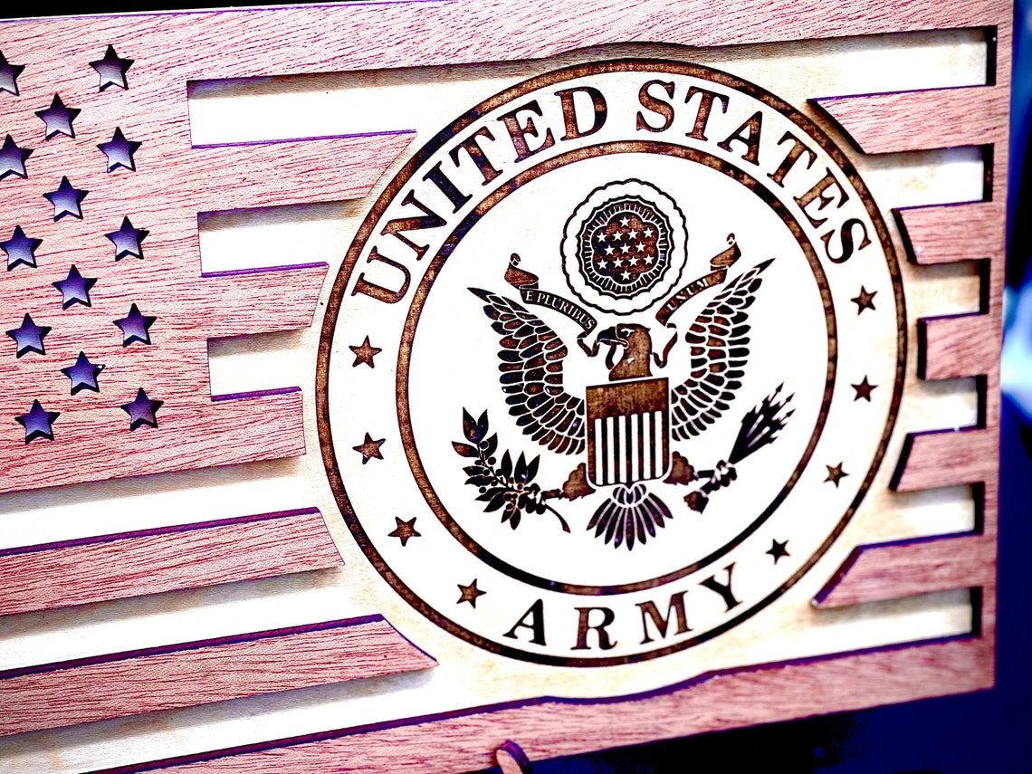 Wood Flags With Military Emblem | Wood Engraved Military Wall Art ...