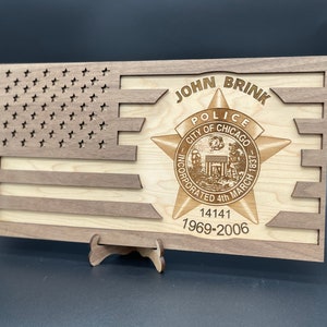 Wood Flags With First Responder Emblems | Wood Engraved Police and Fire ...