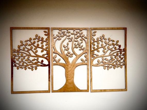 Wood Tree Wall Art Decor Wooden Tree Art 3 Panel Wood Wall | Etsy