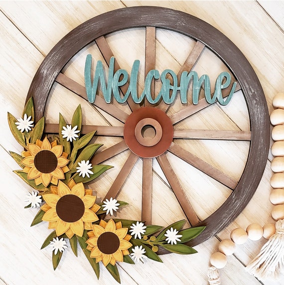 Wagon Wheel Welcome Sign Sunflower Décor Farmhouse Décor - Etsy