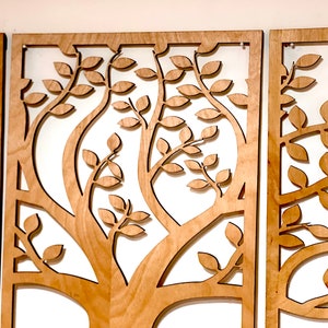 Wood Tree Wall Art Decor | Wooden Tree Art | 3 Panel Wood Wall Art ...