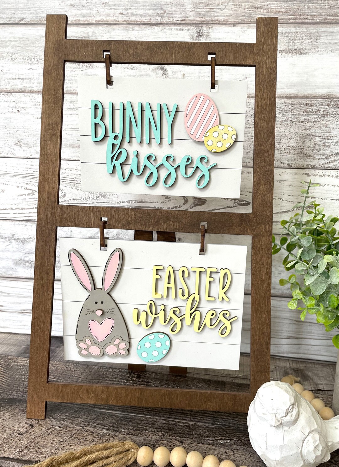 Wooden Ladder Frame Bunny Kisses Easter Wishes Add on Set ...