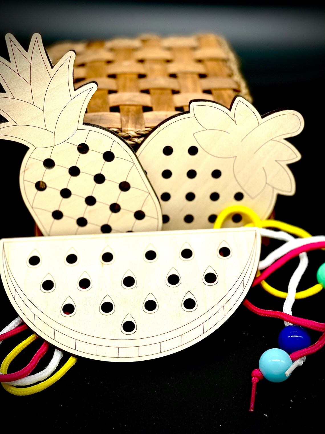 Lacing Toy Wooden lacing toys Montessori Toy Set of | Etsy