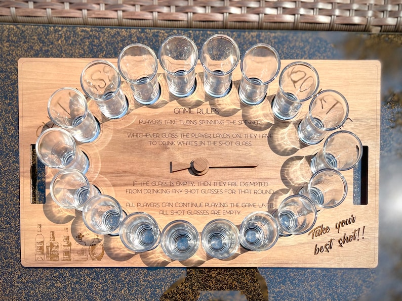 12 Glass Shot Glass Roulette Board | Shot Roulette Game With Spinner ...