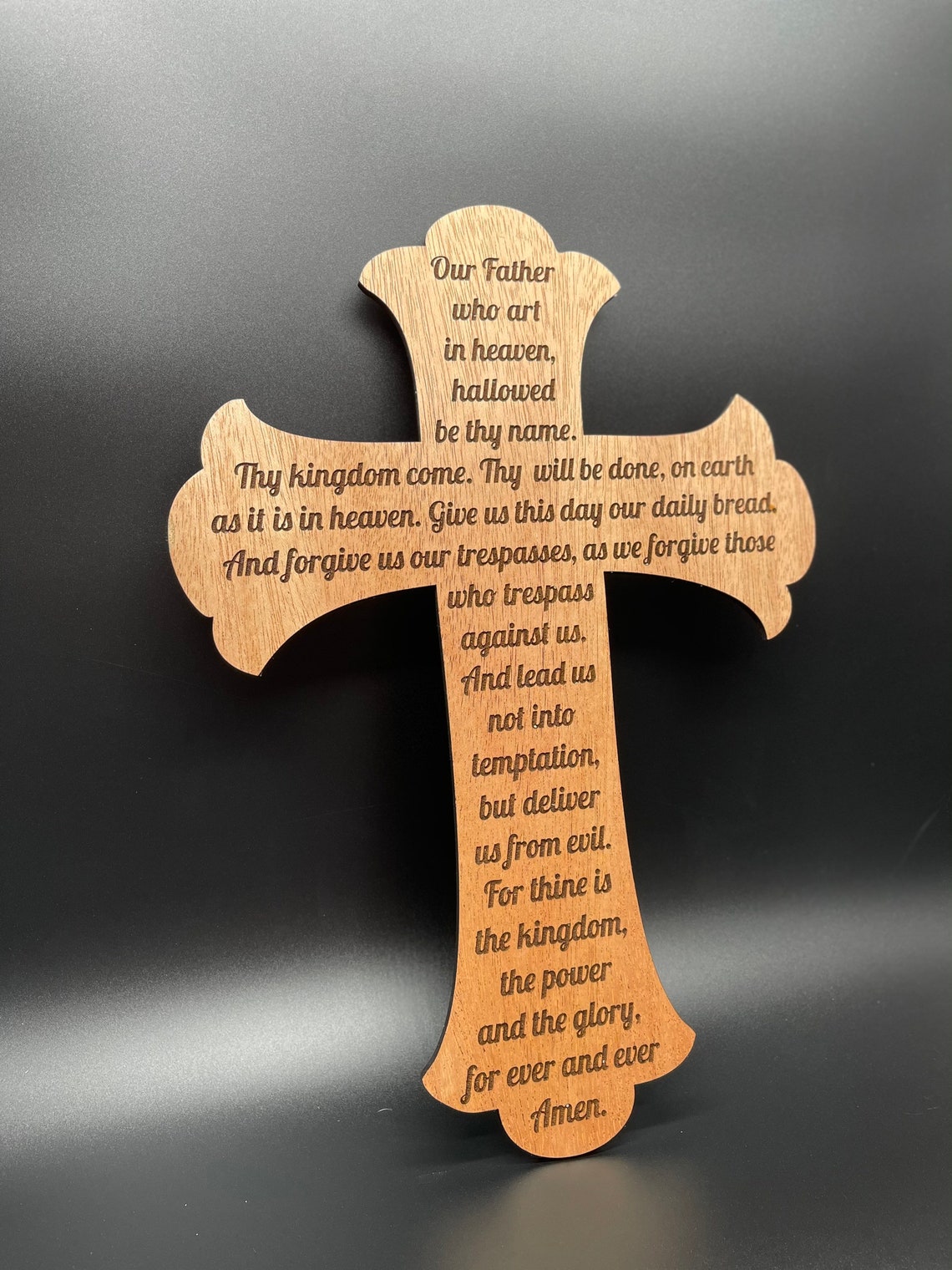 Lords Prayer Engraved Wood Wall Sign Laser Cut Cross With | Etsy