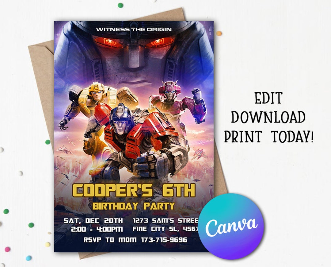 Transformers One Invitation, Transformers One Birthday Party, Optimus ...