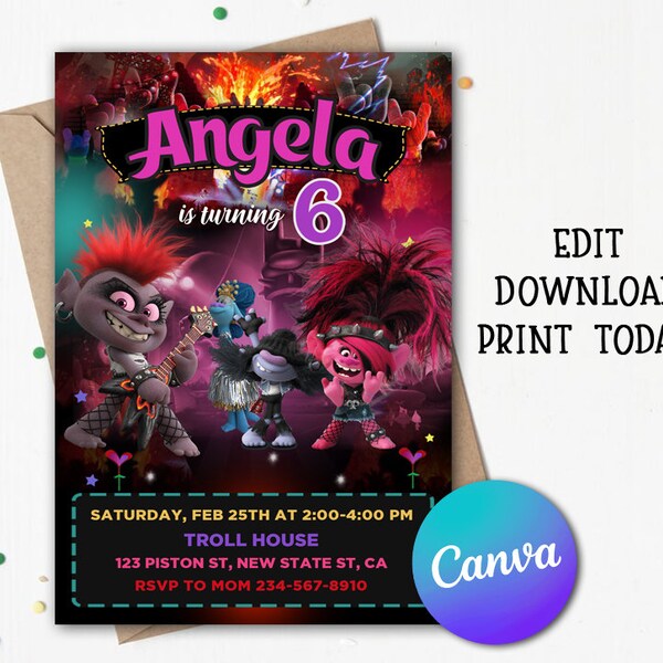 Trolls World Tour Birthday Invitation - Etsy