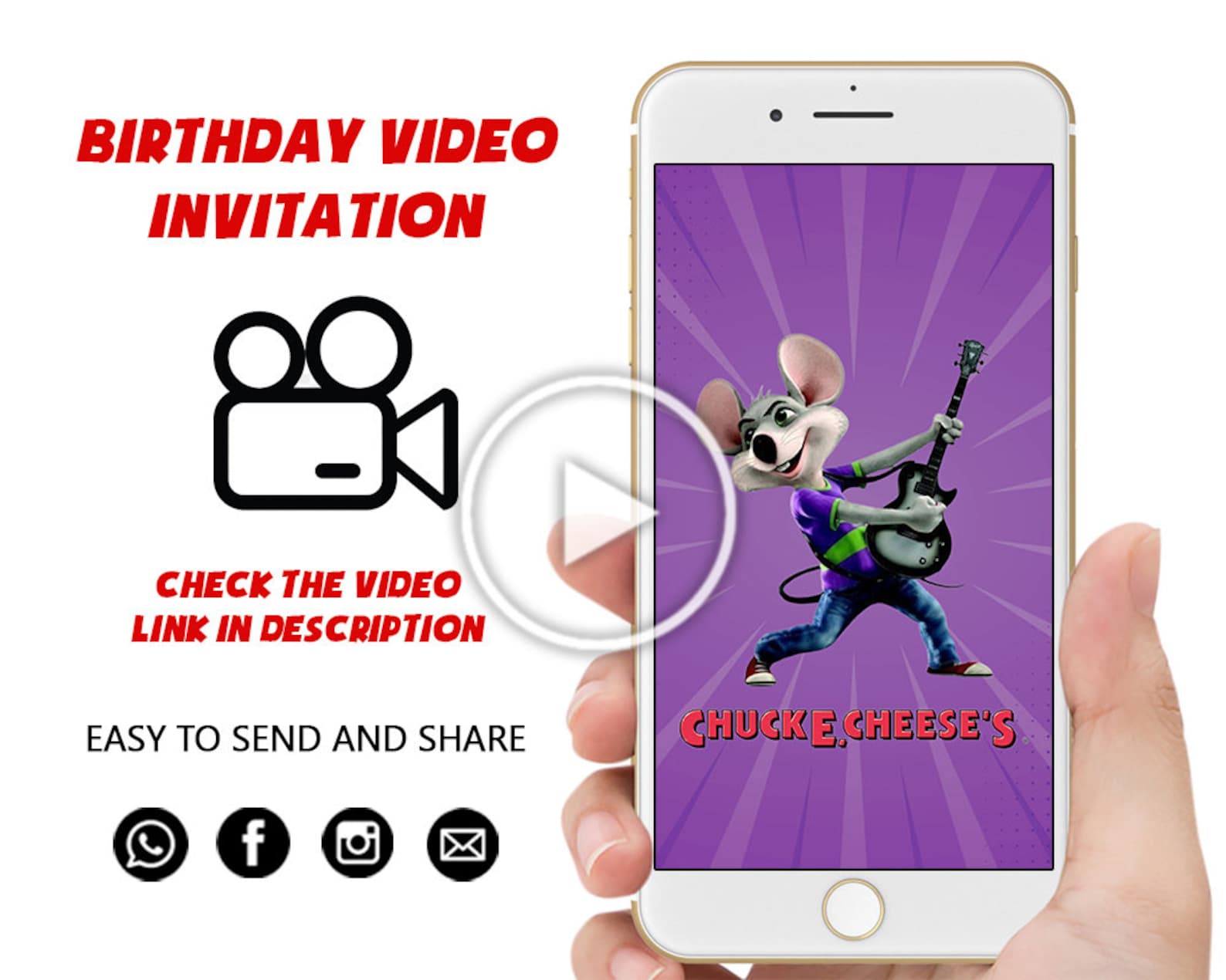 Chuck E Cheese Birthday Invitation, Chuck E Cheese Video Invitation ...