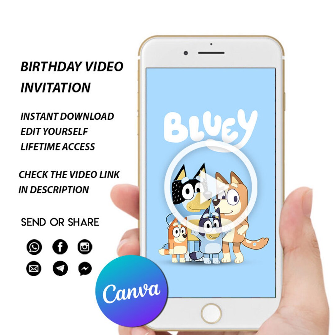 Invitación de cumpleaños de Bluey, invitación de video de Bluey ...