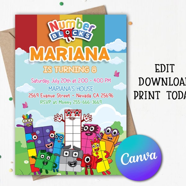 Numberblocks Theme Invitation - Etsy