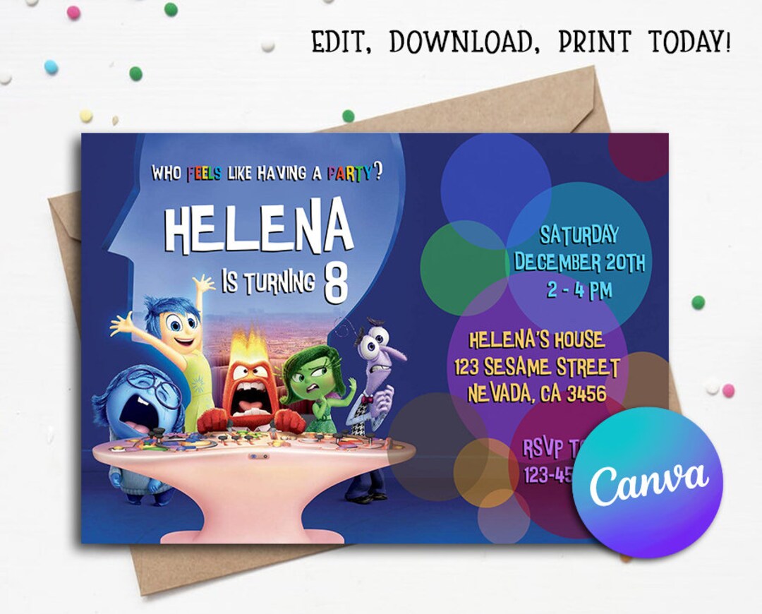 Inside Out Birthday Invitation, Inside Out 2 Invitation, Inside Out ...