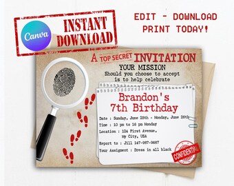 Detective Invitation, Mystery Invitation, Secret Agent Invitation, Spy ...