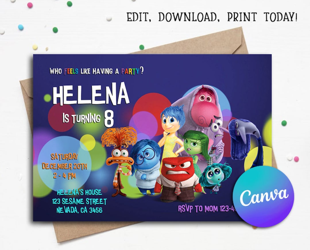 Inside Out 2 Birthday Invitation, Inside Out 2 Invitation, Inside Out ...