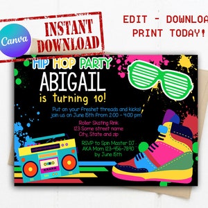 Instant Download Hip Hop Invitation, Hip Hop Party Invitation, Dance ...