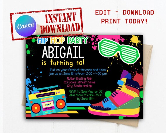 Instant Download Hip Hop Invitation Hip Hop Party Invitation - Etsy