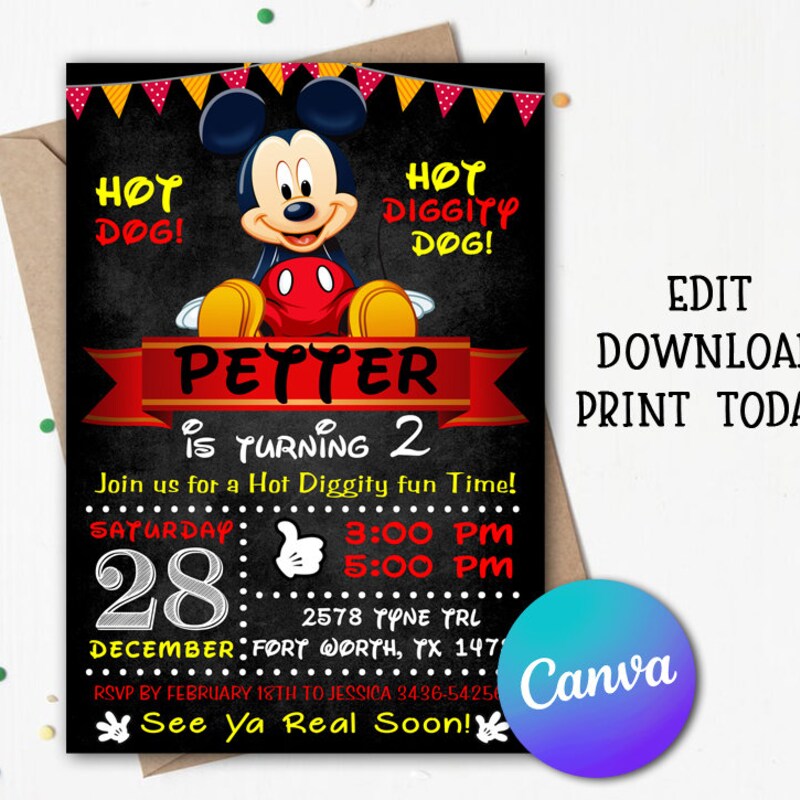 Mickey Mouse Invite - Etsy