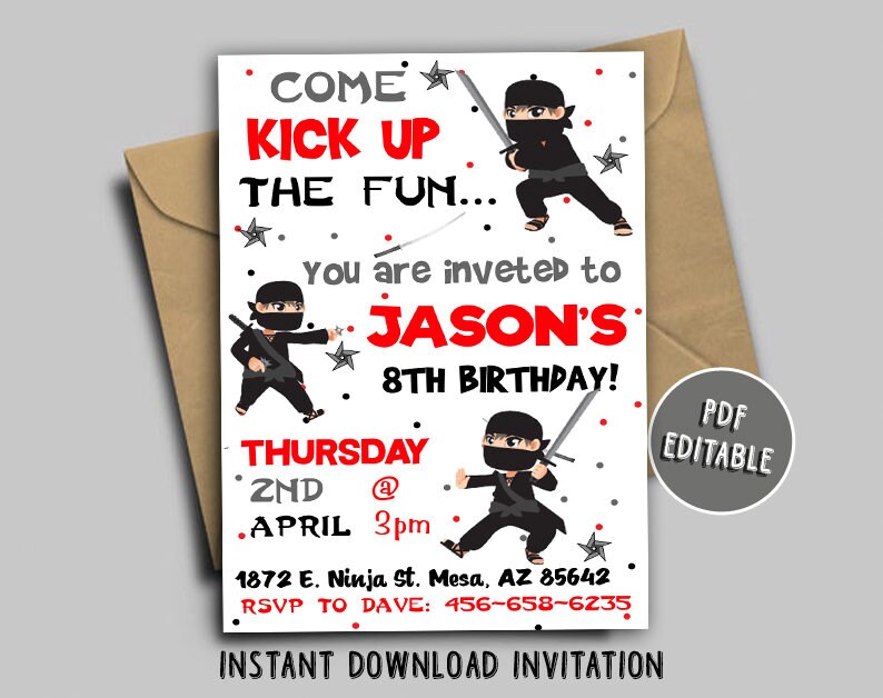 Ninja Invitation Ninja Boy Digital Ninja Invite,Instant download NINJA ...