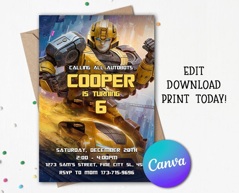 Transformers One Birthday, Transformers One Invitation, Optimus Prime ...