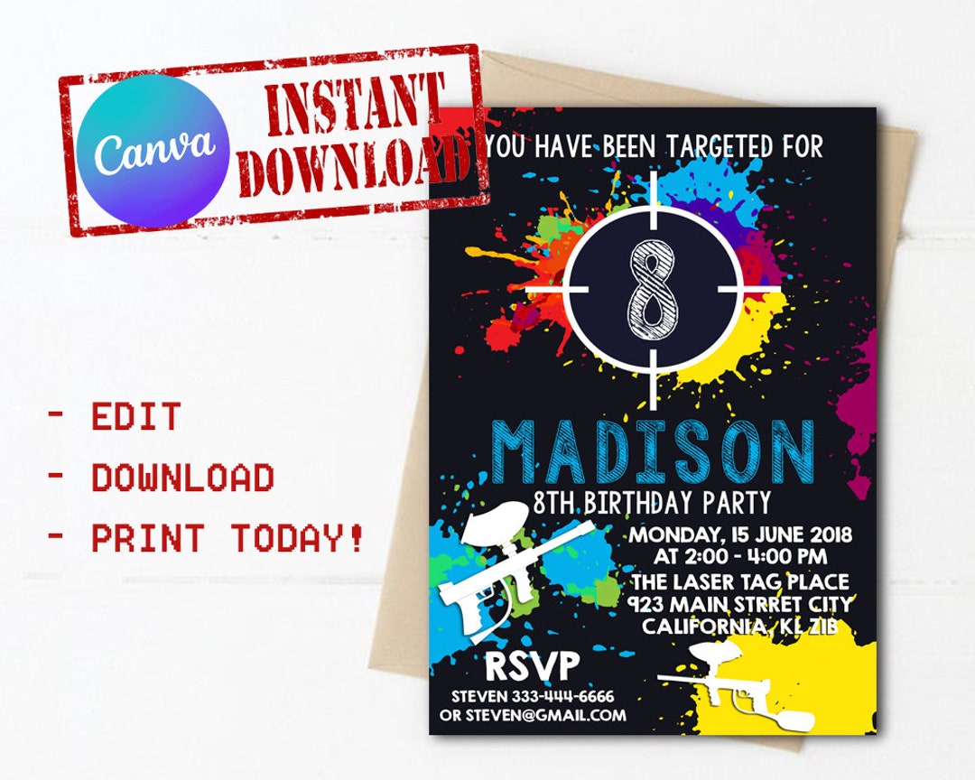 Instant Download Laser Tag Invitation, Laser Tag Invites, Laser Tag ...