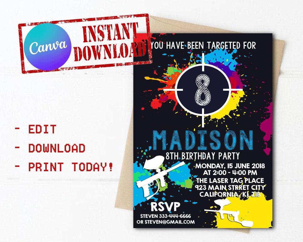 Instant Download Laser Tag Invitation, Laser Tag Invites, Laser Tag ...