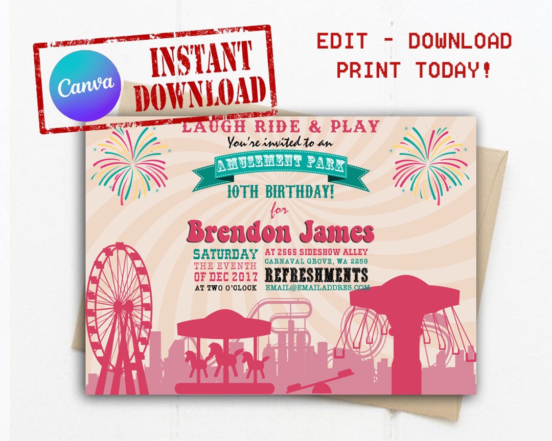 Amusement Park Invitation Amusement Park Party Theme Park Invite