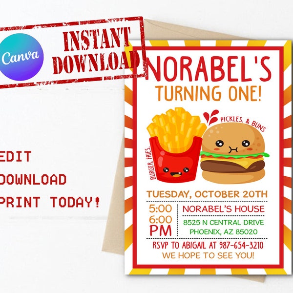 Hamburger Fries Invitation - Etsy