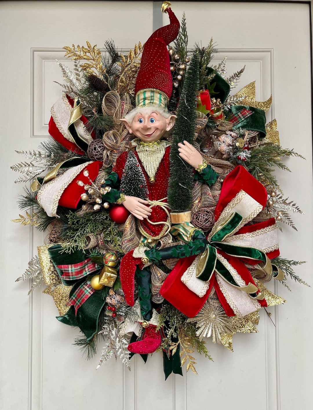 Elf Wreath, Traditional Wreath, Wreath With Elf, Holiday Wreath ...