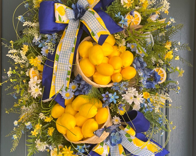Lemon and Berries, Lemon Wreath, Blueberry Wreath, Fruit Wreath, Summer ...