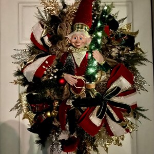 Elf Wreath, Traditional Wreath, Wreath With Elf, Holiday Wreath ...