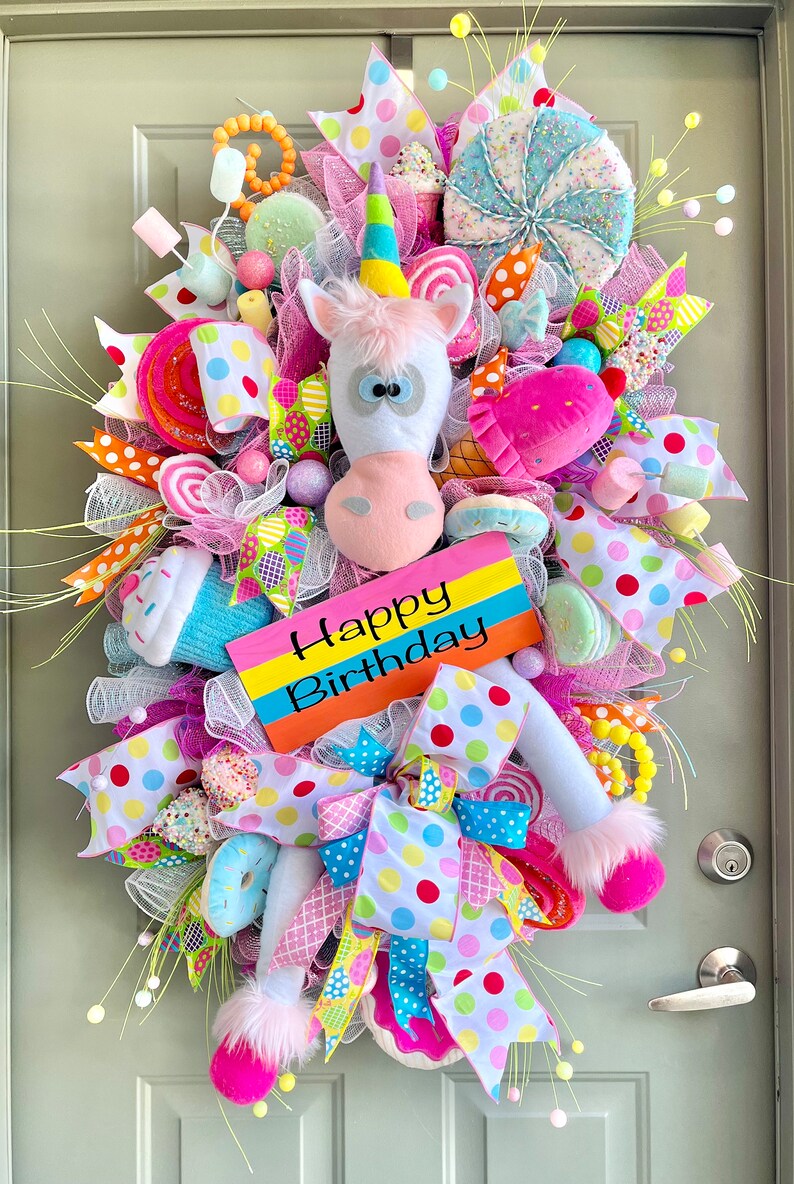 Unicorn Wreath, Happy Birthday Wreath, Party Wreath, Sweets Wreath ...