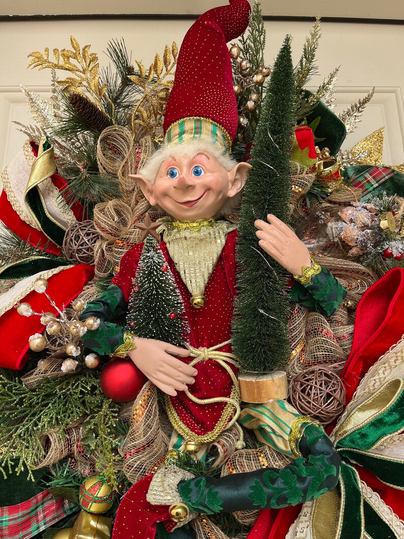 Elf Wreath Traditional Wreath Wreath With Elf Holiday - Etsy