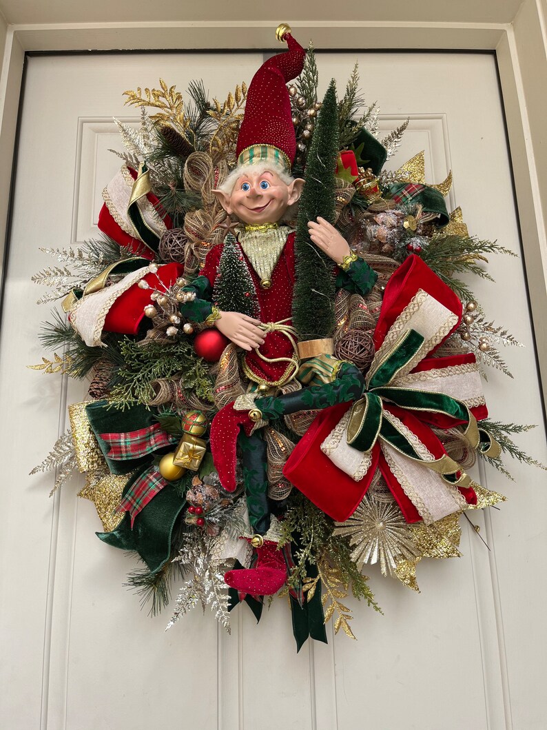 Elf Wreath Traditional Wreath Wreath With Elf Holiday - Etsy